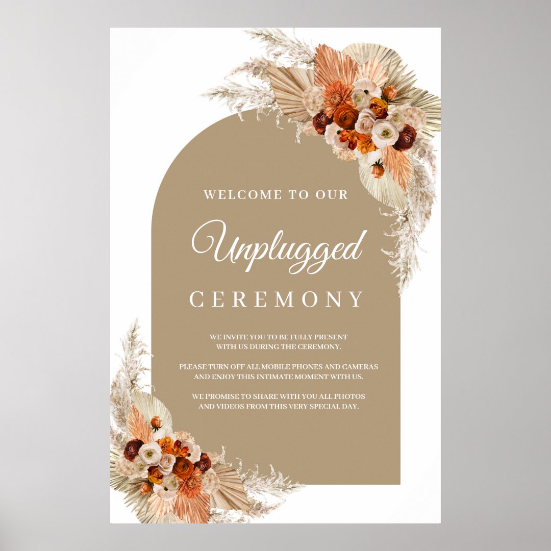 Burnt orange terracotta unplugged ceremony poster | Zazzle