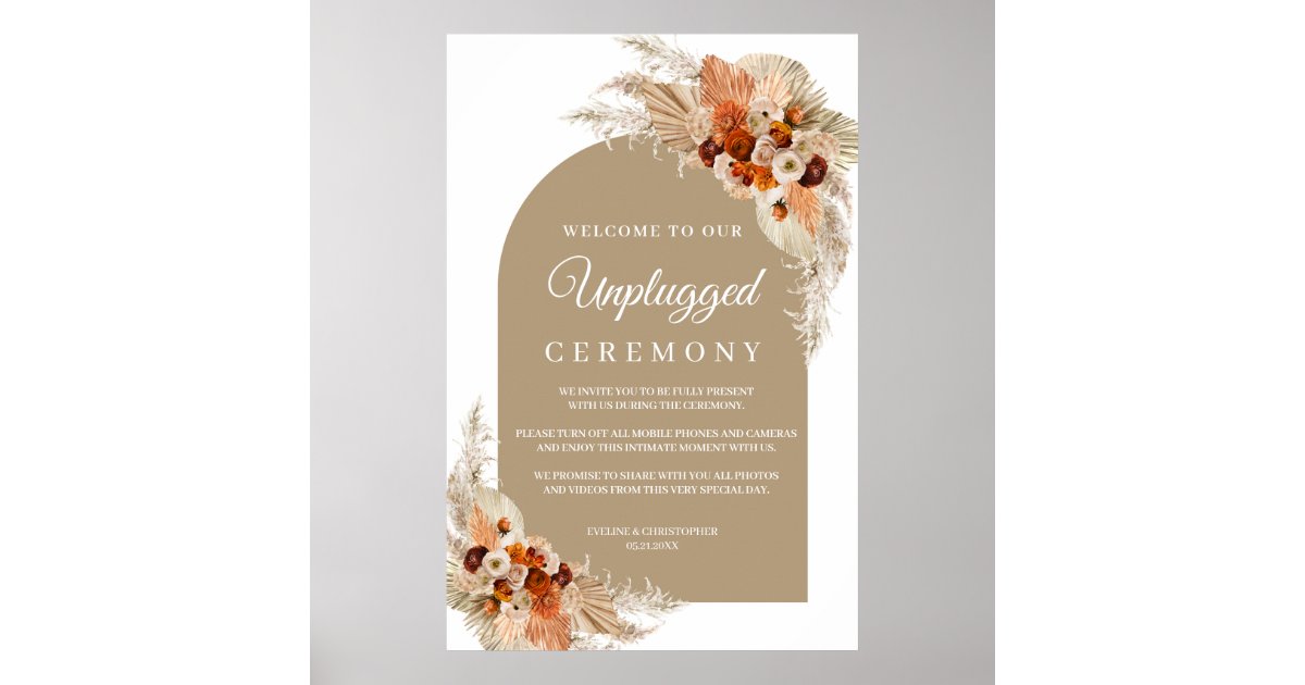 Burnt orange terracotta unplugged ceremony poster | Zazzle