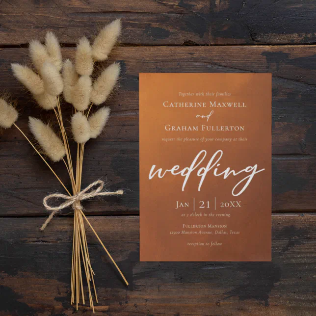Burnt Orange Typography Rustic Autumn Wedding Invitation | Zazzle
