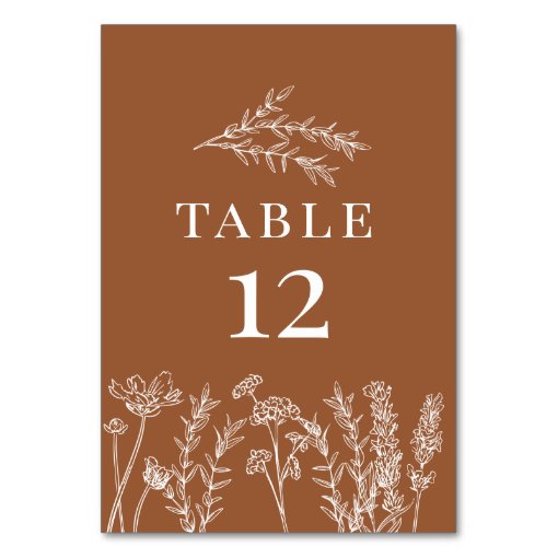 Burnt Orange Wildflower Table Card Number | Zazzle