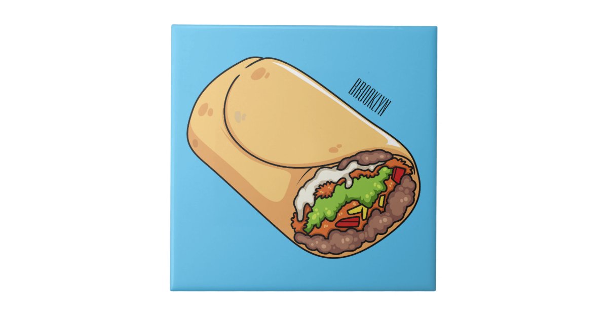 Burrito cartoon illustration ceramic tile | Zazzle