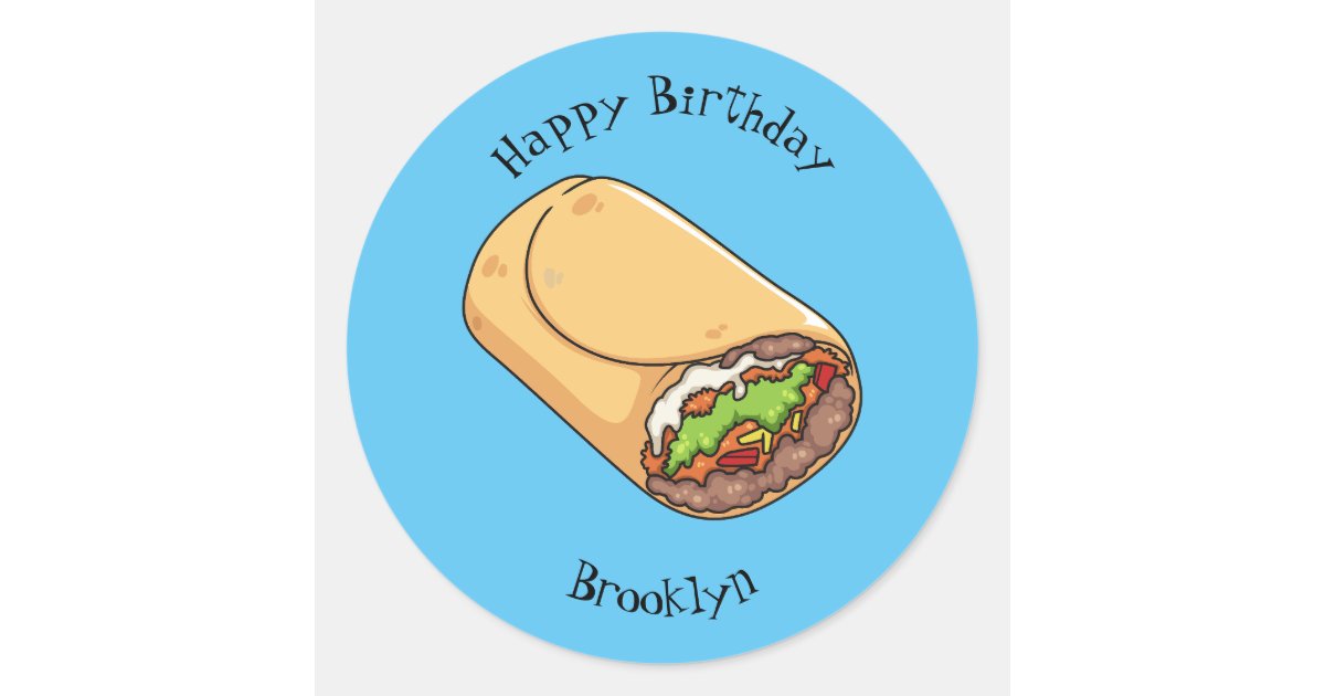 Burrito cartoon illustration classic round sticker | Zazzle