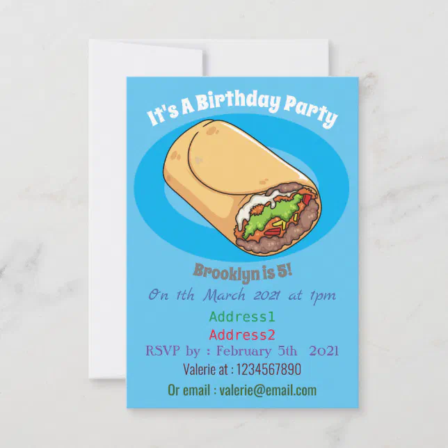 Burrito cartoon illustration invitation | Zazzle