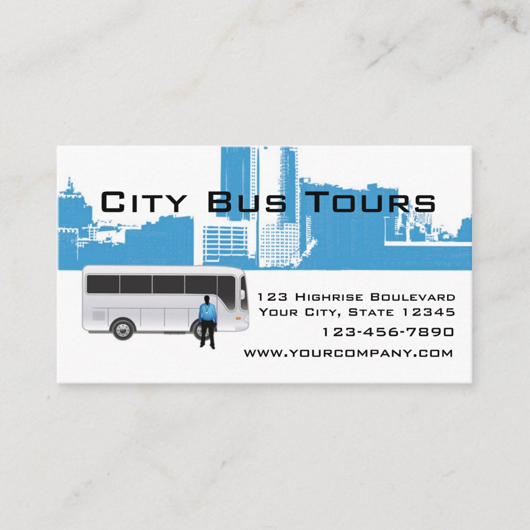 Bus and City Skyline Business Card | Zazzle