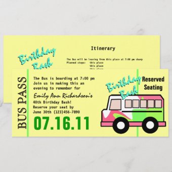 Bus Pass Birthday Party Invitation | Zazzle