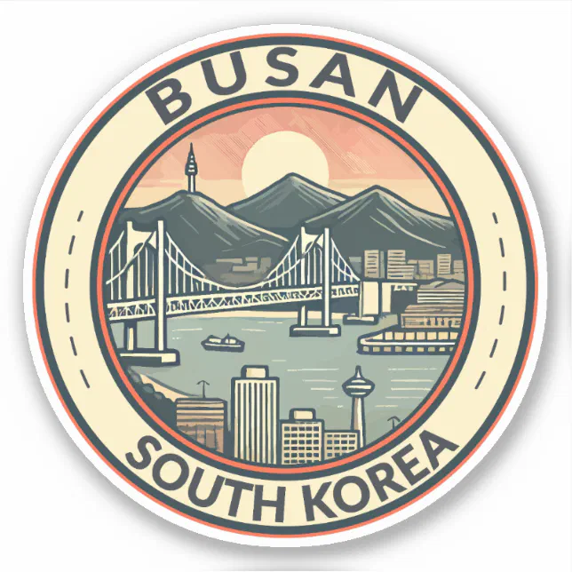 Busan South Korea Bridge Travel Art Badge Sticker | Zazzle