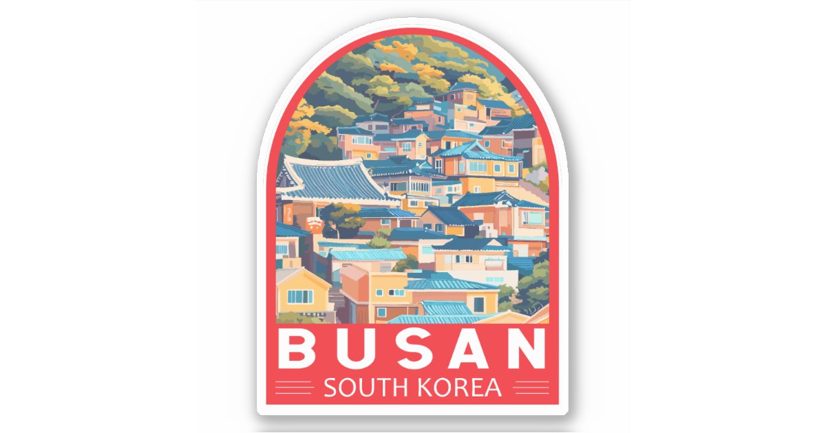 Busan South Korea Travel Art Emblem Sticker | Zazzle