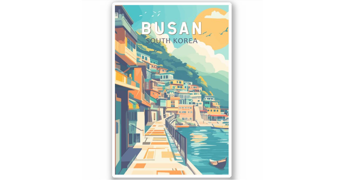 Busan South Korea Travel Art Vintage Sticker | Zazzle