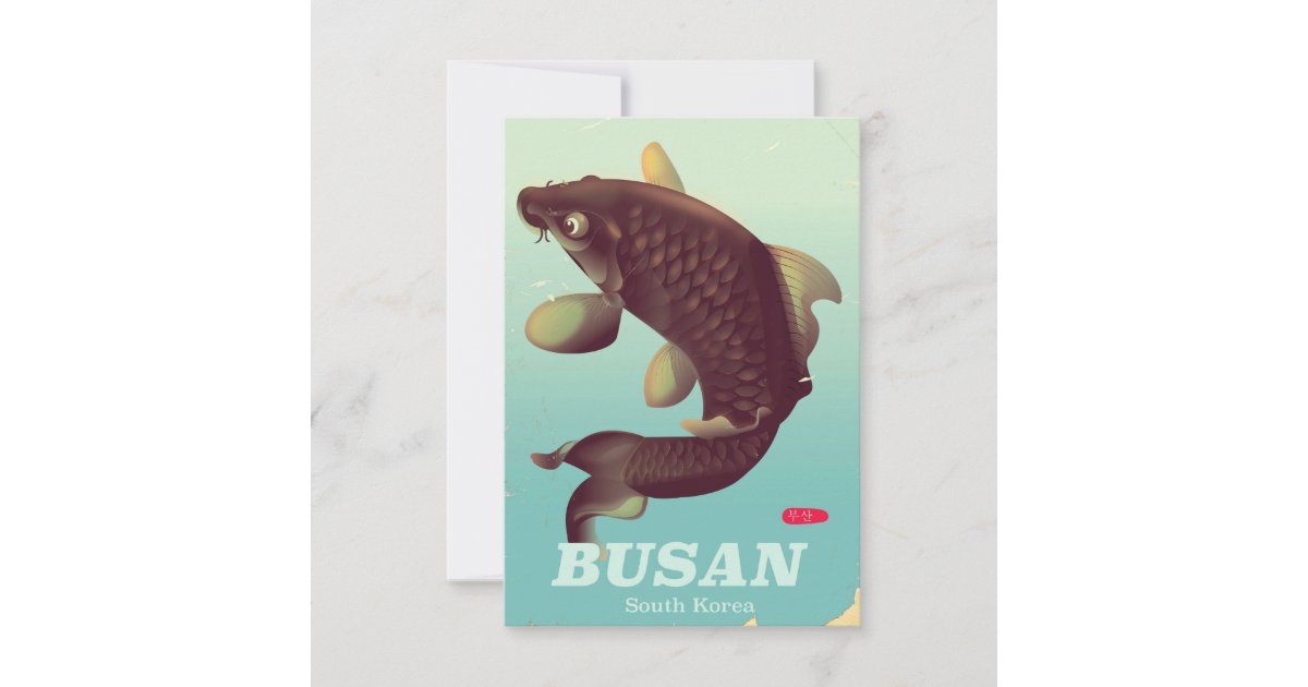 Busan South Korean vintage style travel poster RSVP Card | Zazzle
