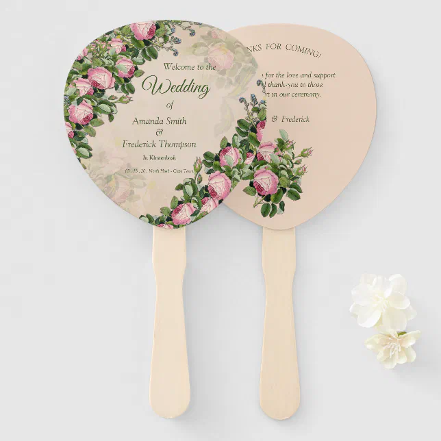 Bush Garden Green - soft pink roses Hand Fan | Zazzle