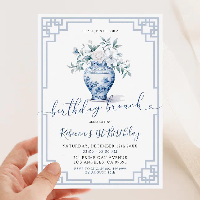 Bush Pink Peony Chinoiserie Birthday Brunch Invitation | Zazzle