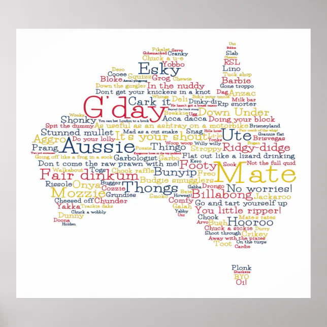 Bushfire Special Edition Aussie Slang Map Poster | Zazzle