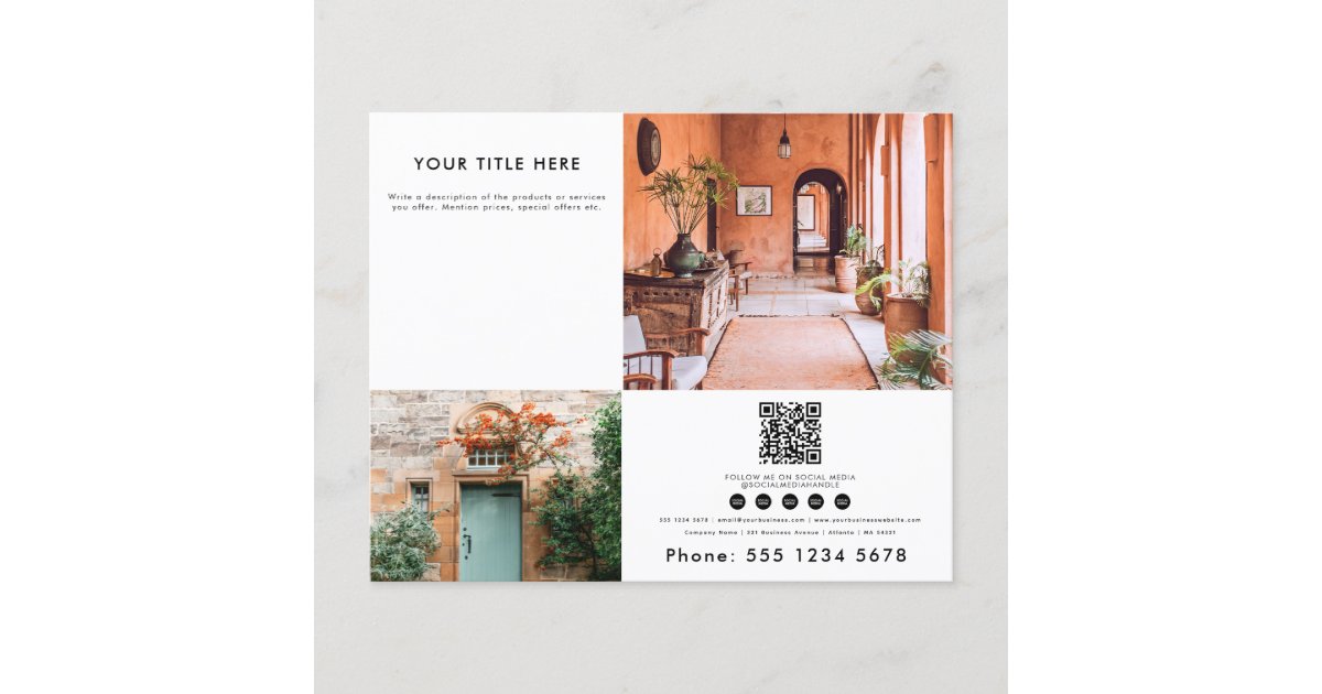 Business 2 Promotional Photo QR Code Social Media Flyer | Zazzle