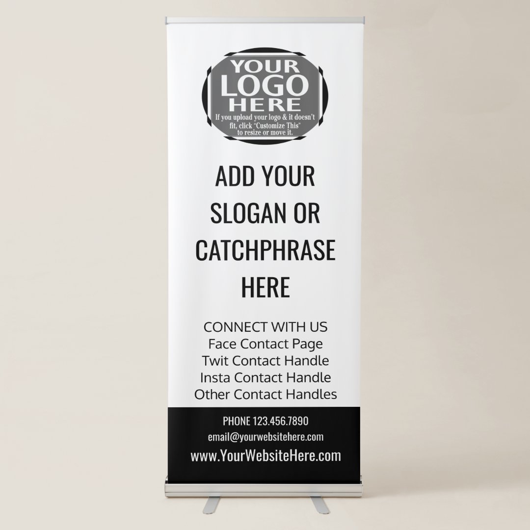 Business Add Your Logo and Contact Handles Retractable Banner | Zazzle