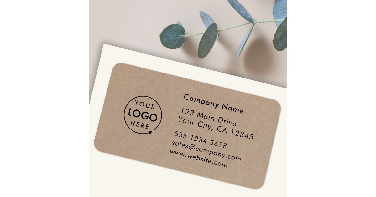 Business Address Label | Rustic Kraft Logo Sticker | Zazzle