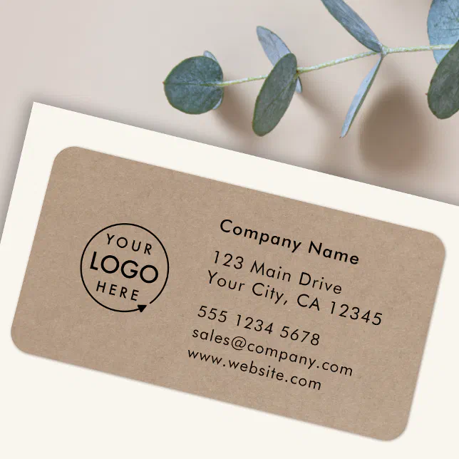 Business Address Label | Rustic Kraft Logo Sticker | Zazzle