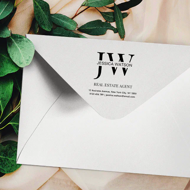 Business Address Monogram Real Estate Business Rubber Stamp | Zazzle