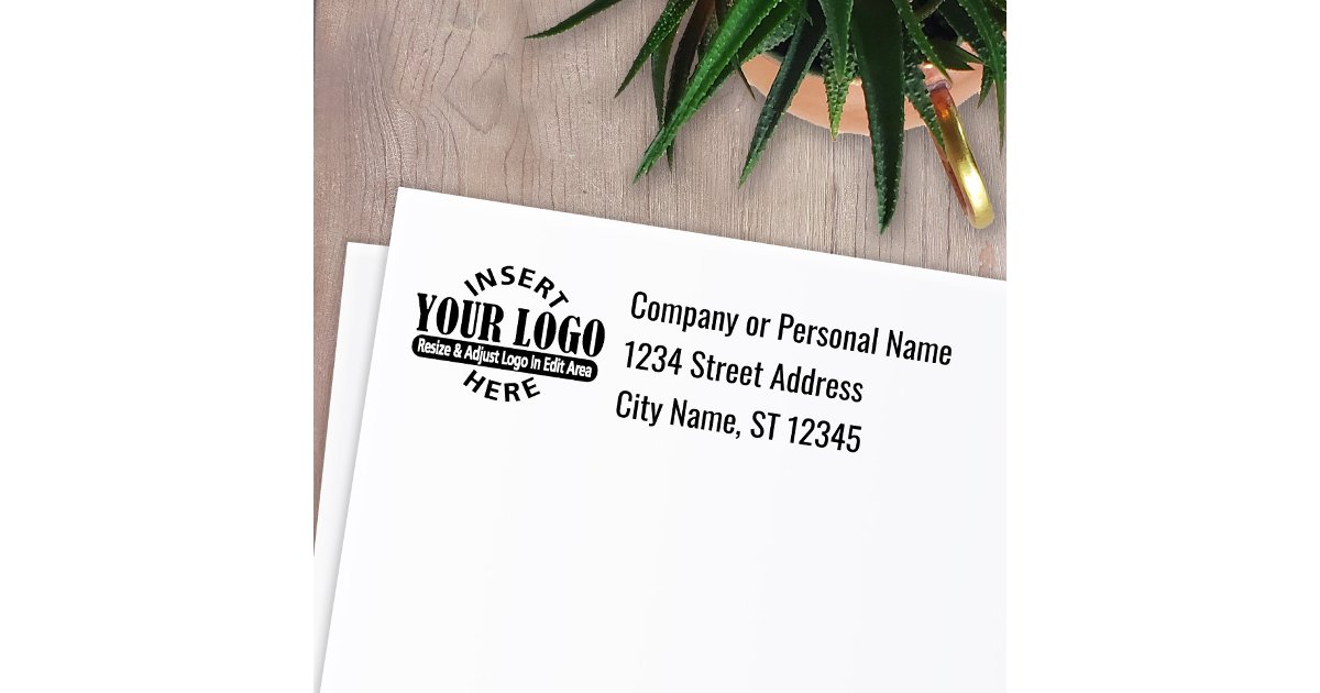 Business Address with Logo Return Address Self-inking Stamp | Zazzle