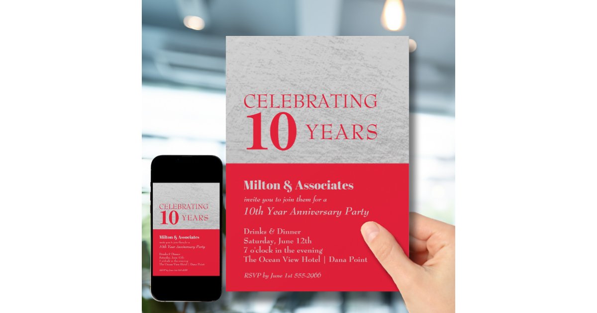 Business Anniversary Celebration Red Silver Invitation | Zazzle