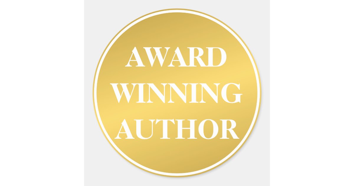 Business Award Winning Author Gold White Book Classic Round Sticker ...
