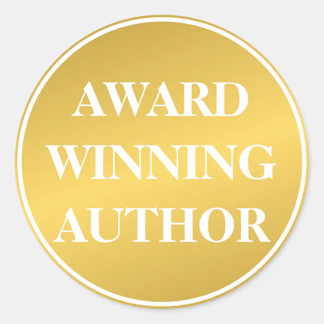 Business Award Winning Author Gold White Book Classic Round Sticker ...