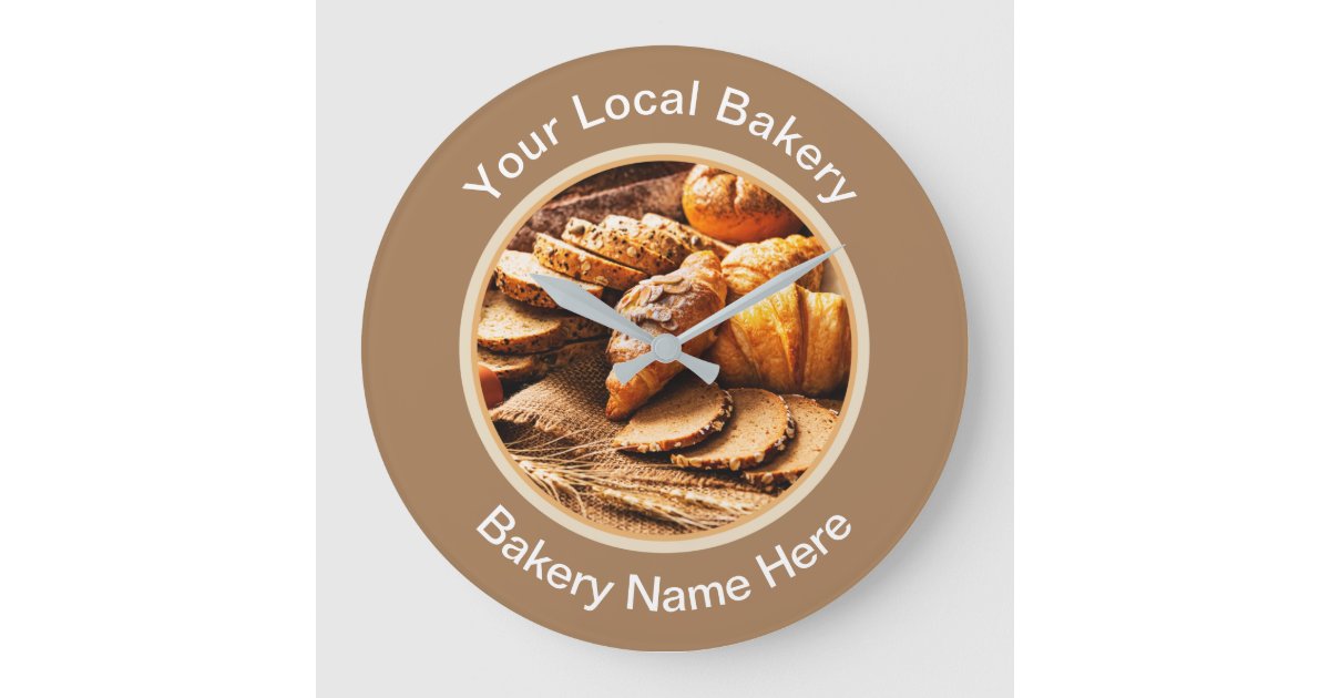 Business Bakery Shop Custom Branded Wall Clocks | Zazzle