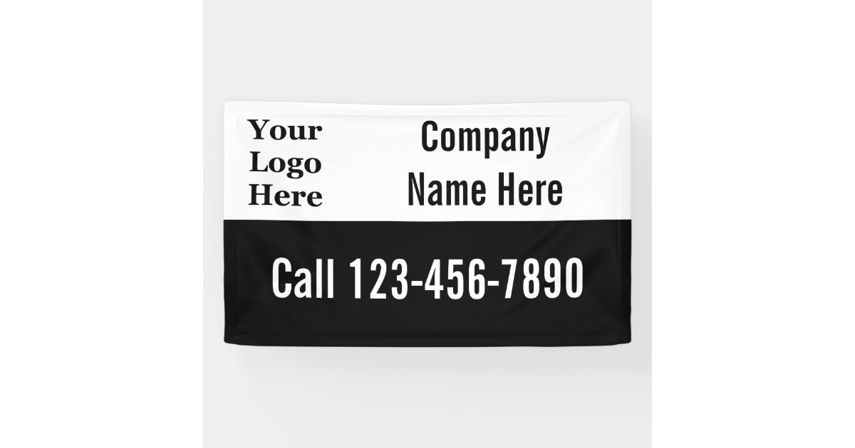 Business Black and White Company Name Number Logo Banner | Zazzle
