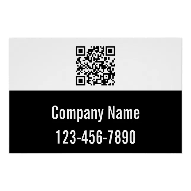 Business Black And White Company Name Qr Code Poster Zazzle