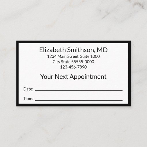 Business Black and White Doctor's Office Your Next Appointment Card ...