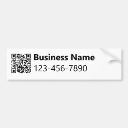 Business Black and White Name Phone Number QR Code Bumper Sticker | Zazzle