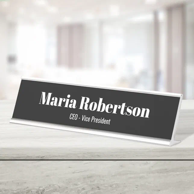 Business Black and White Simple Custom Desk Name Plate | Zazzle