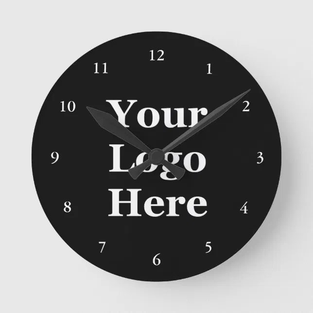 Business Black and White Template Your Logo Here Round Clock | Zazzle