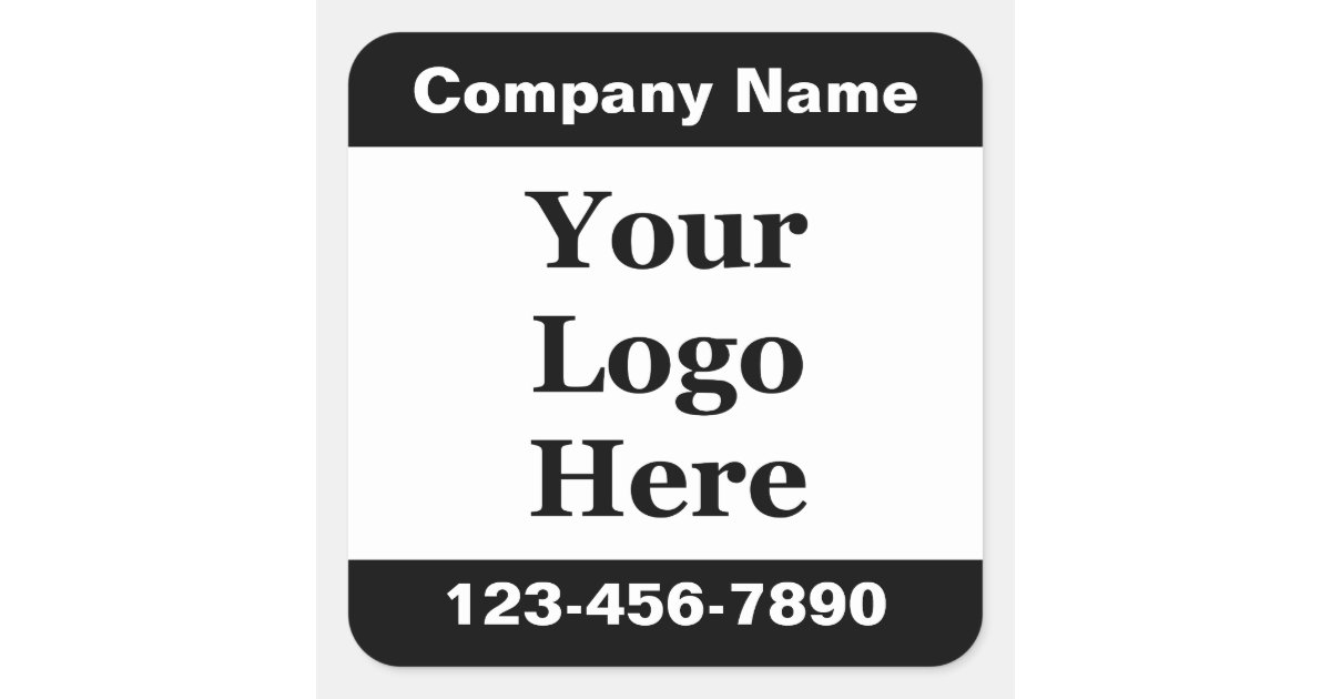 Business Black and White Your Logo & Company Name Square Sticker | Zazzle
