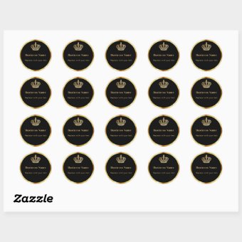 Business black gold royal crown classic round sticker | Zazzle
