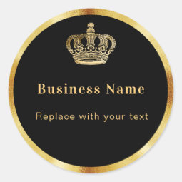 Business black gold royal crown classic round sticker | Zazzle