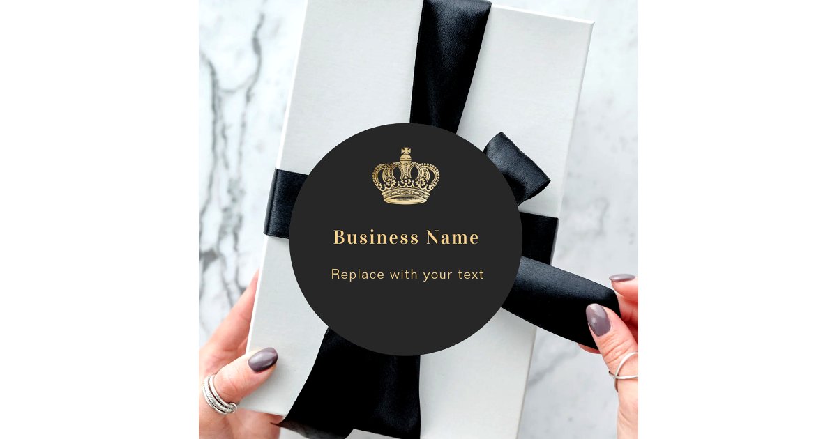 Business black gold royal crown classic round sticker | Zazzle