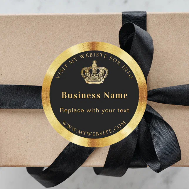 Business black gold royal crown website classic round sticker | Zazzle