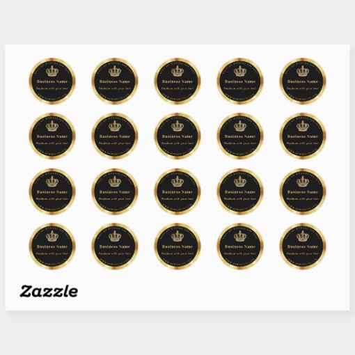 Business black gold royal crown website classic round sticker | Zazzle