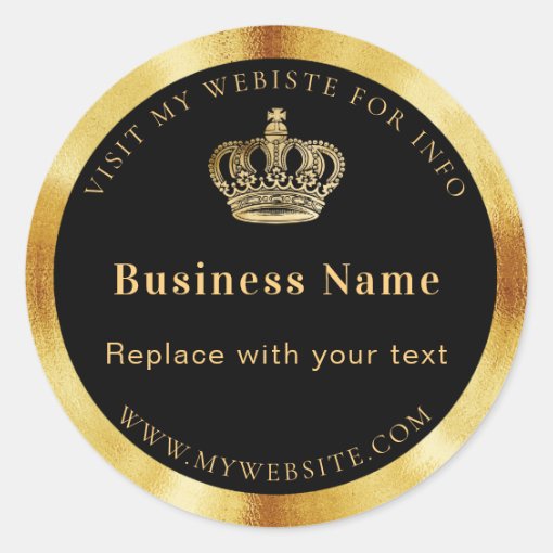 Business black gold royal crown website classic round sticker | Zazzle