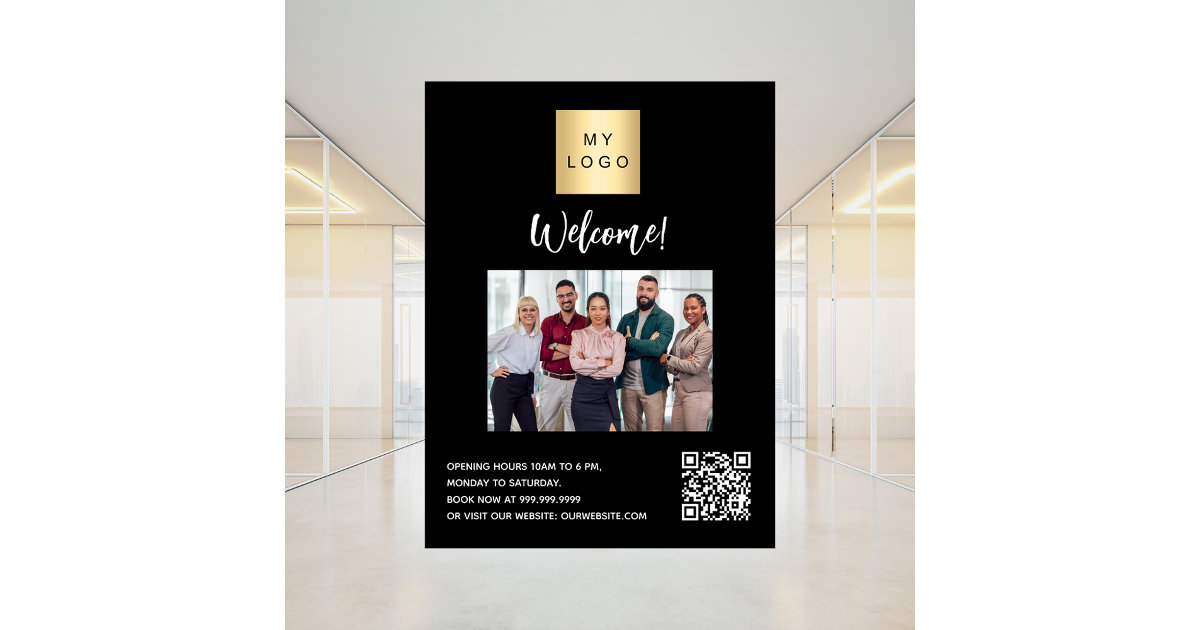 Business Black Logo Photo Welcome Qr Code Window Cling Zazzle