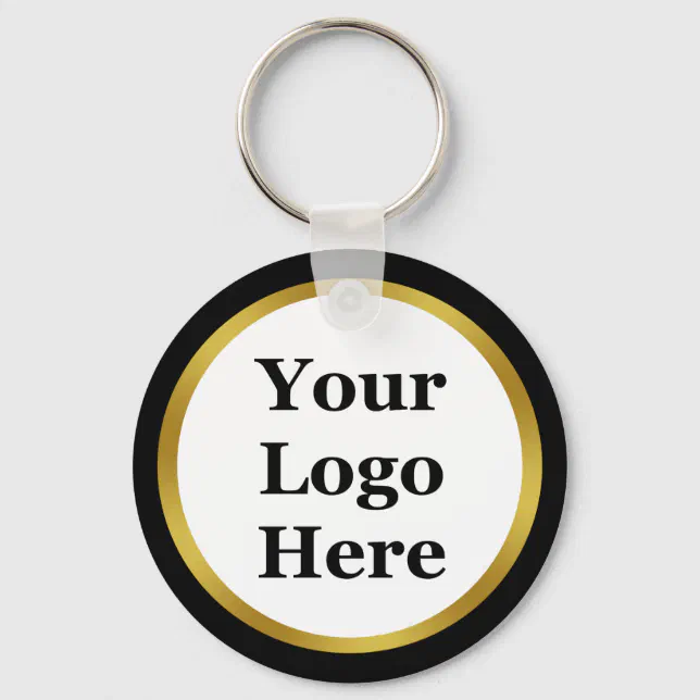 Business Black, White, and Gold Your Logo Here Keychain | Zazzle