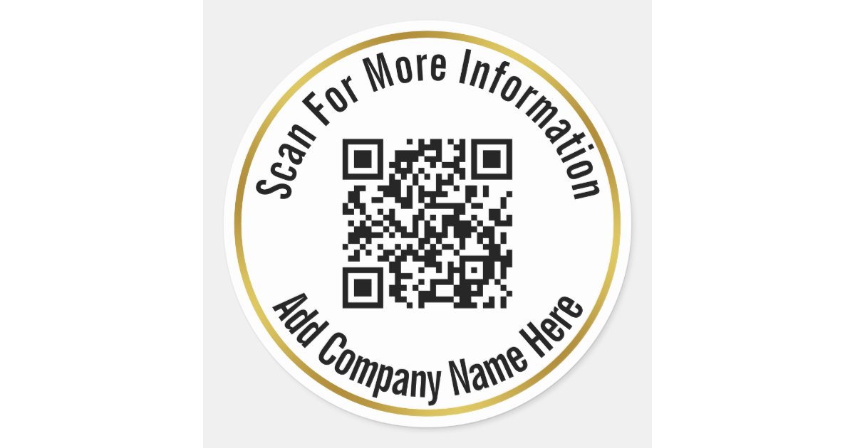 Business Black White Gold QR Code Text Template Classic Round Sticker ...