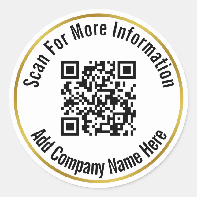 Business Black White Gold QR Code Text Template Classic Round Sticker ...