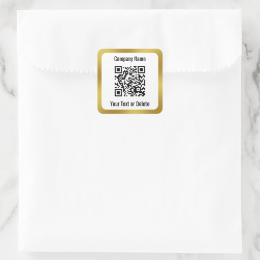 Business Black White Gold Your QR Code and Text Square Sticker | Zazzle