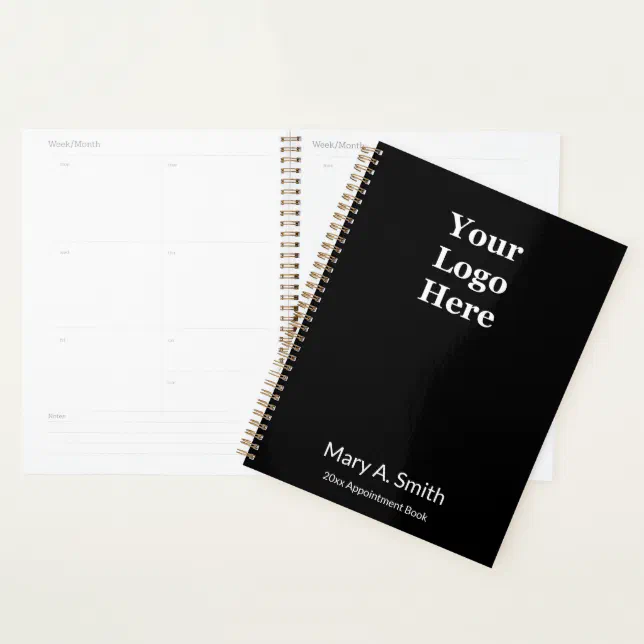 Business Black White Name Logo Appointment Book Planner | Zazzle