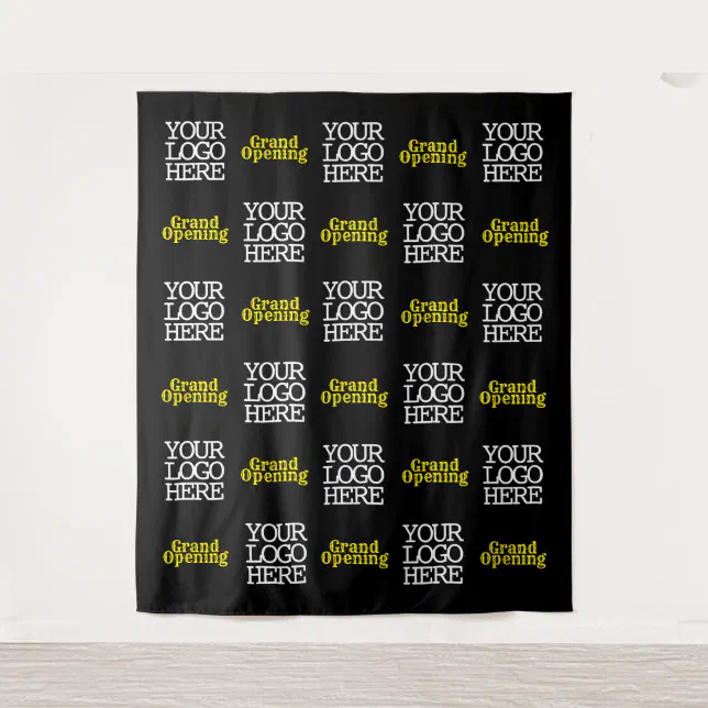 Business Black Yellow Grand Opening Logo Tapestry | Zazzle