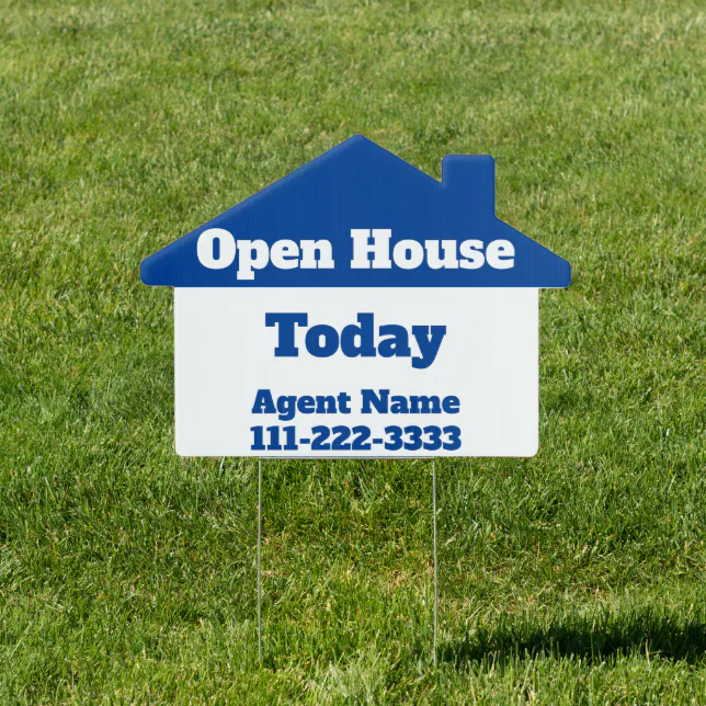 Business Blue Real Estate Agent Open House Today Sign | Zazzle