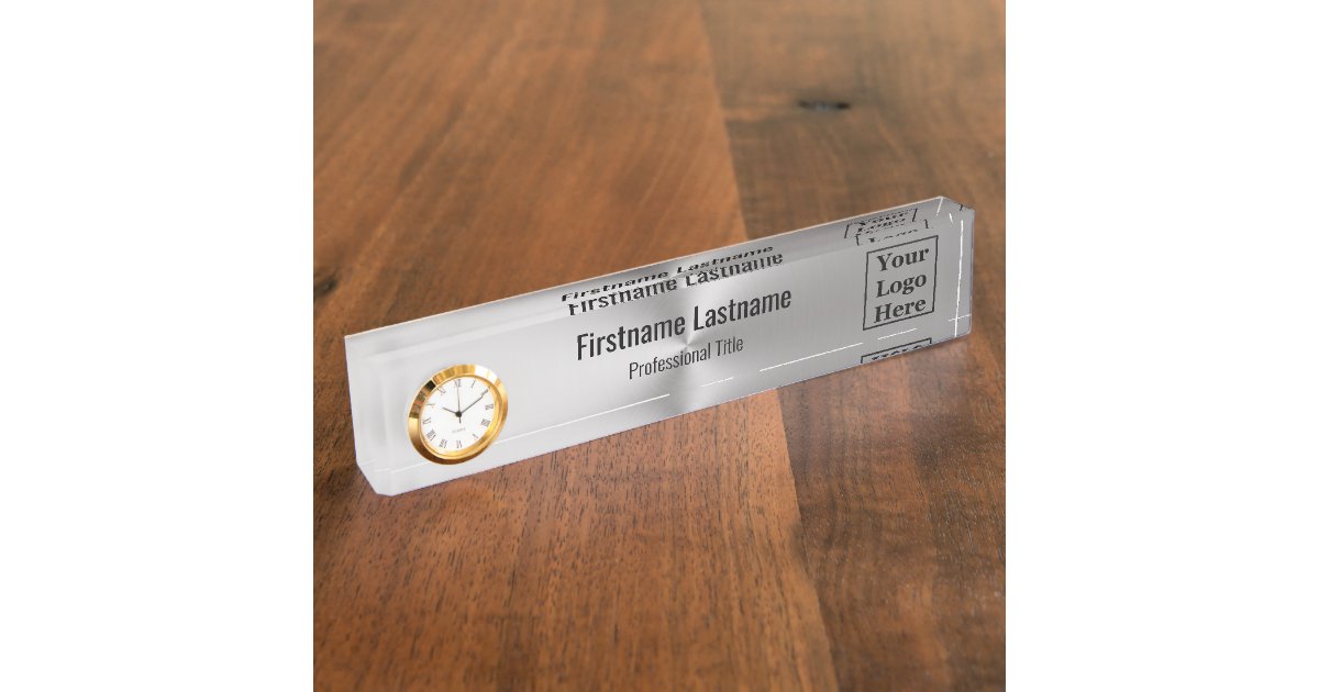 Business Brushed Metal Look Company Logo Employee Desk Name Plate | Zazzle