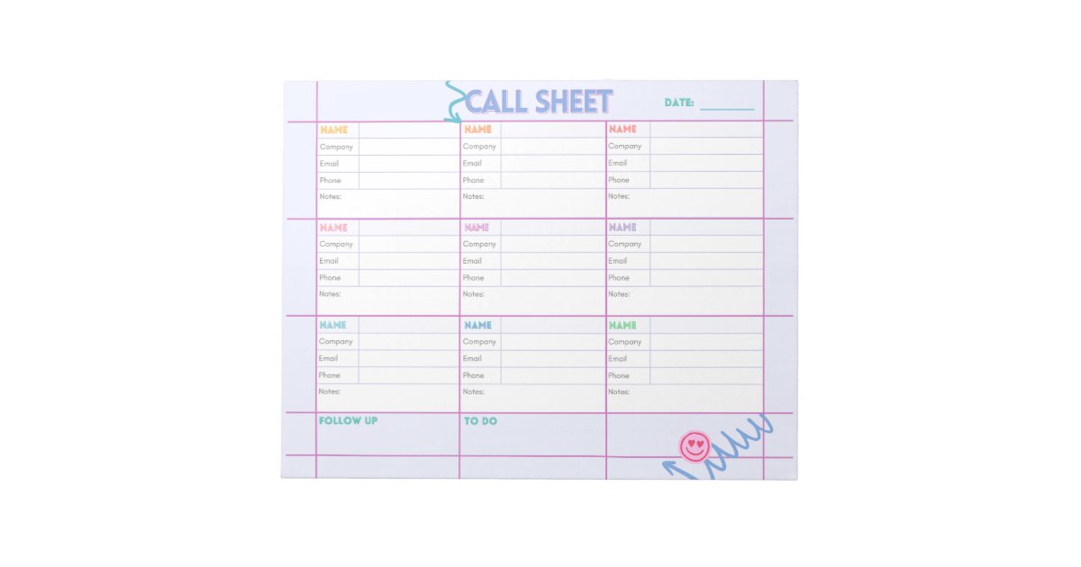 Business Call Planner & Tracking Sheet Notepad | Zazzle