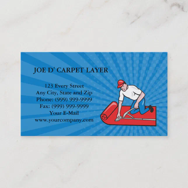 Business card Carpet Layer Fitter Worker Cartoon | Zazzle
